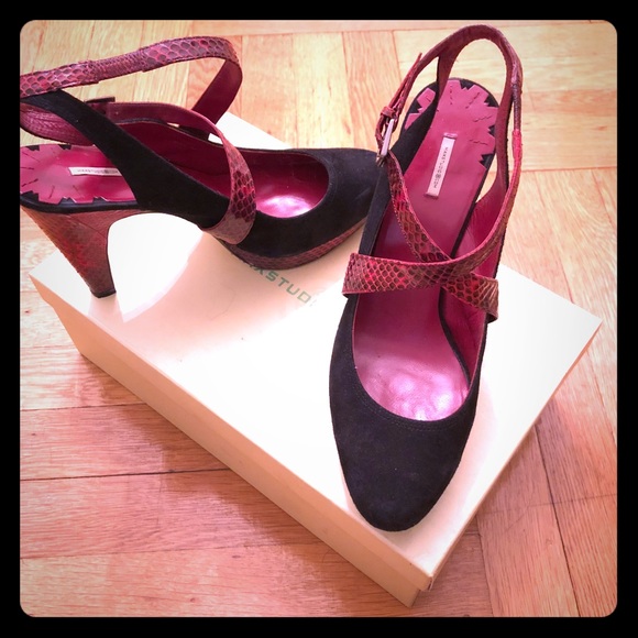 Max Studio | Shoes | Maxstudio Unity Black Suede And Red Snake Shoe ...